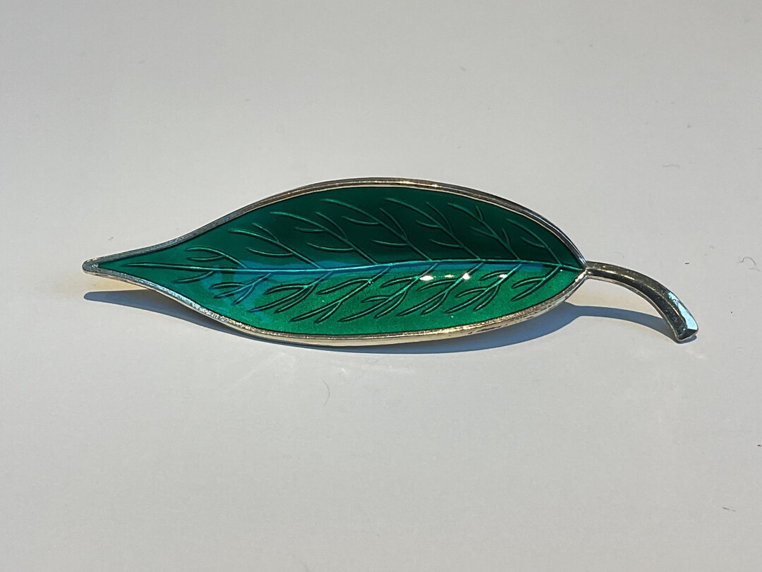 Meka Denmark Enamel on Silver Emerald Green Leaf Brooch - Etsy UK