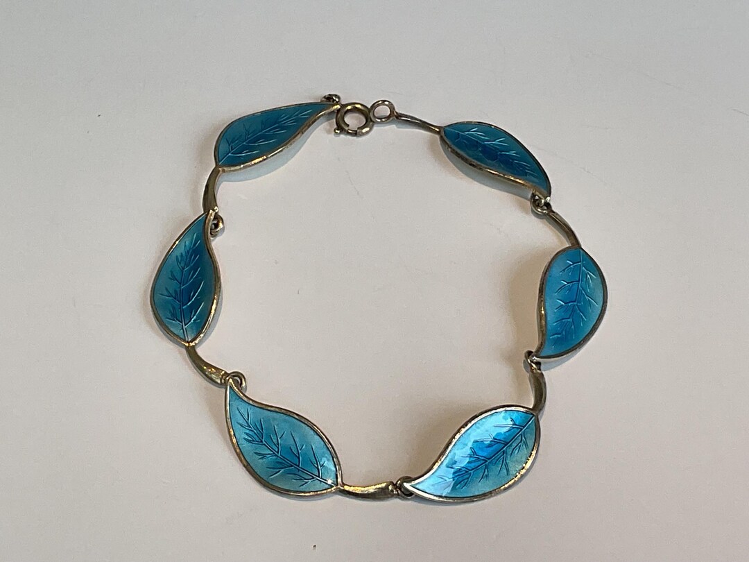Meka Denmark Light Blue Enamel on Silver Leaf Bracelet - Etsy UK