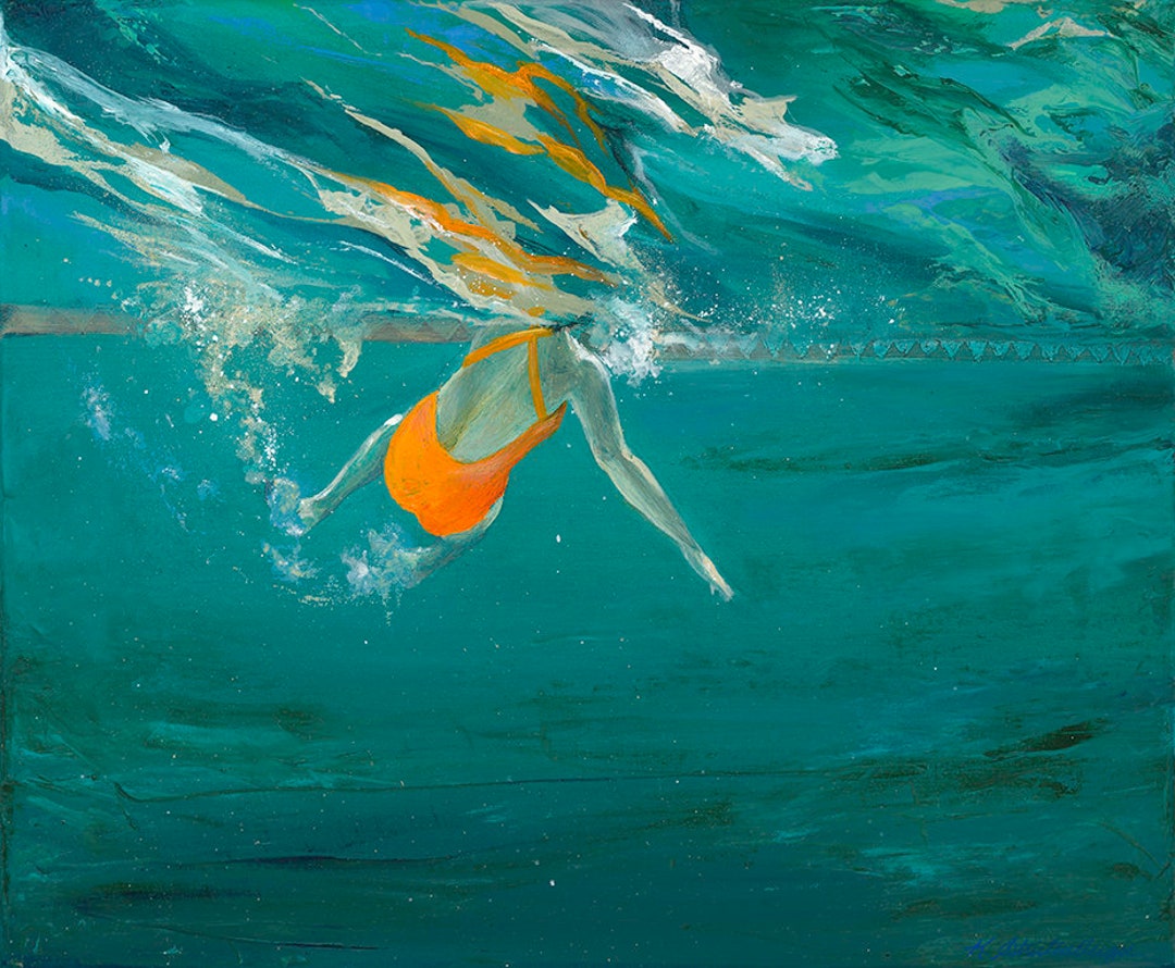 Art Print of Swimming Pool Decor Contemporary Landscape Art Print for ...