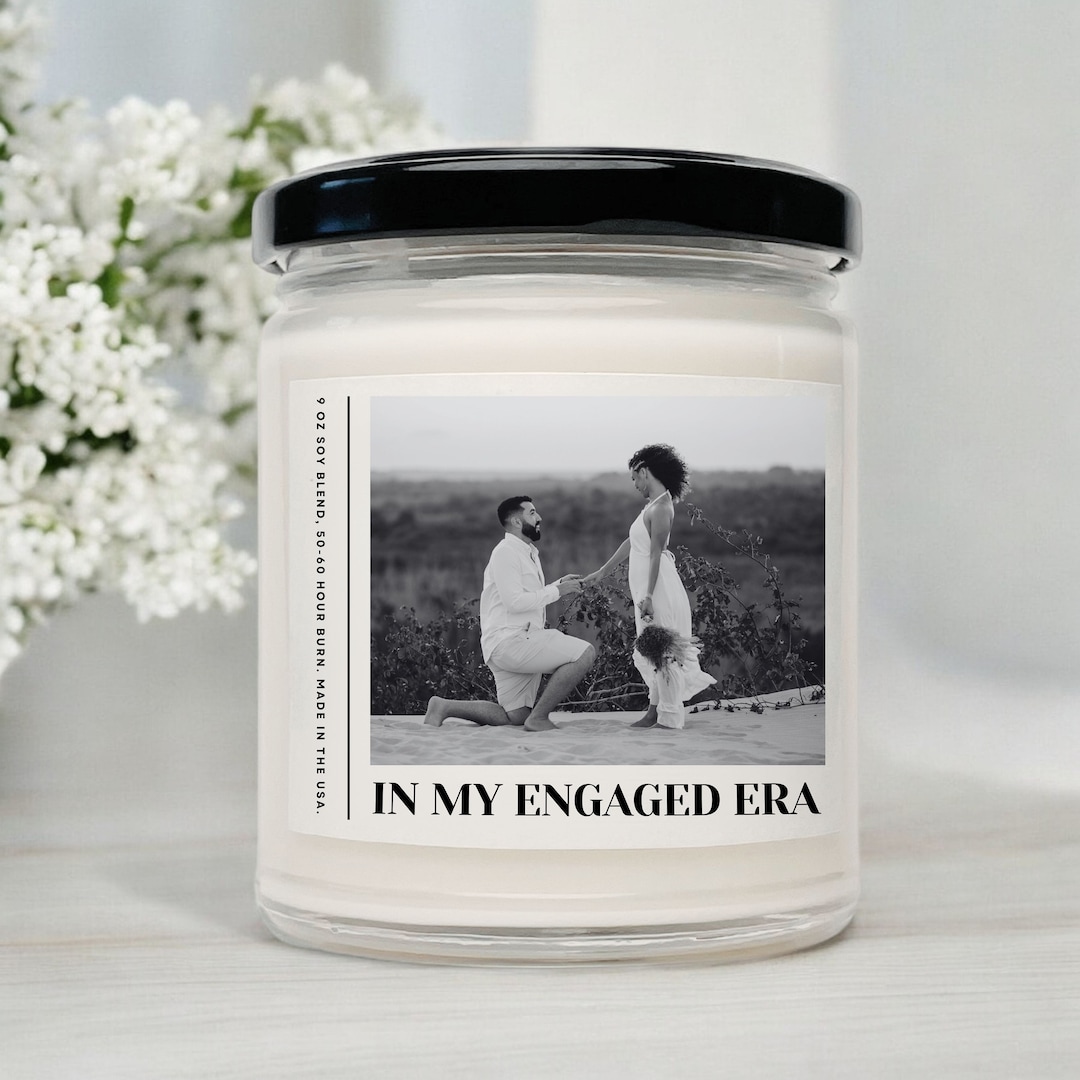 Personalized Engagement Candle, Newly Engaged Couple Gift, Photo Candle ...