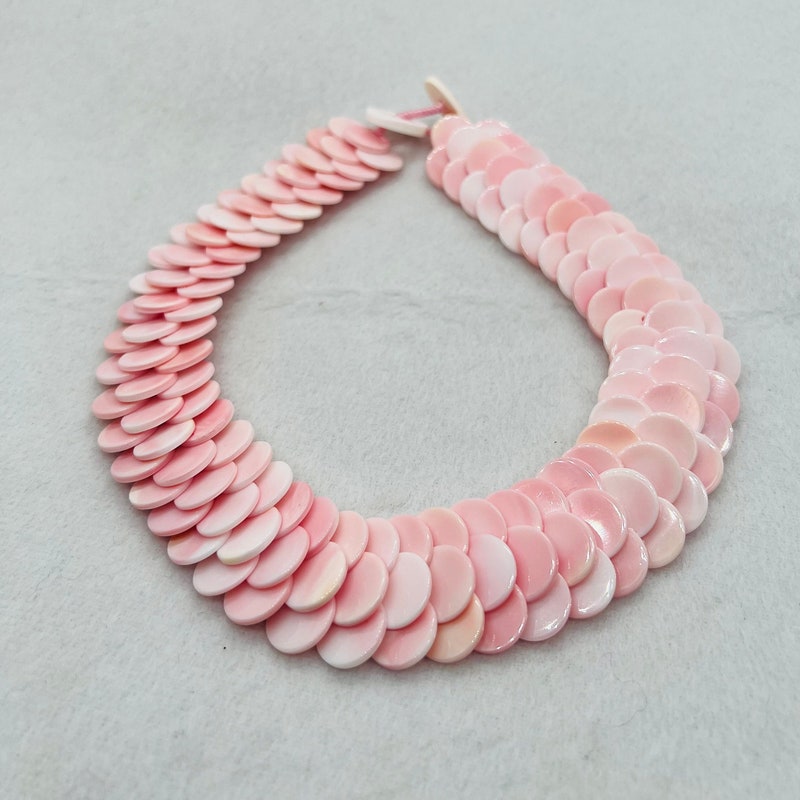 Pink Bead and Shell Necklace - Etsy