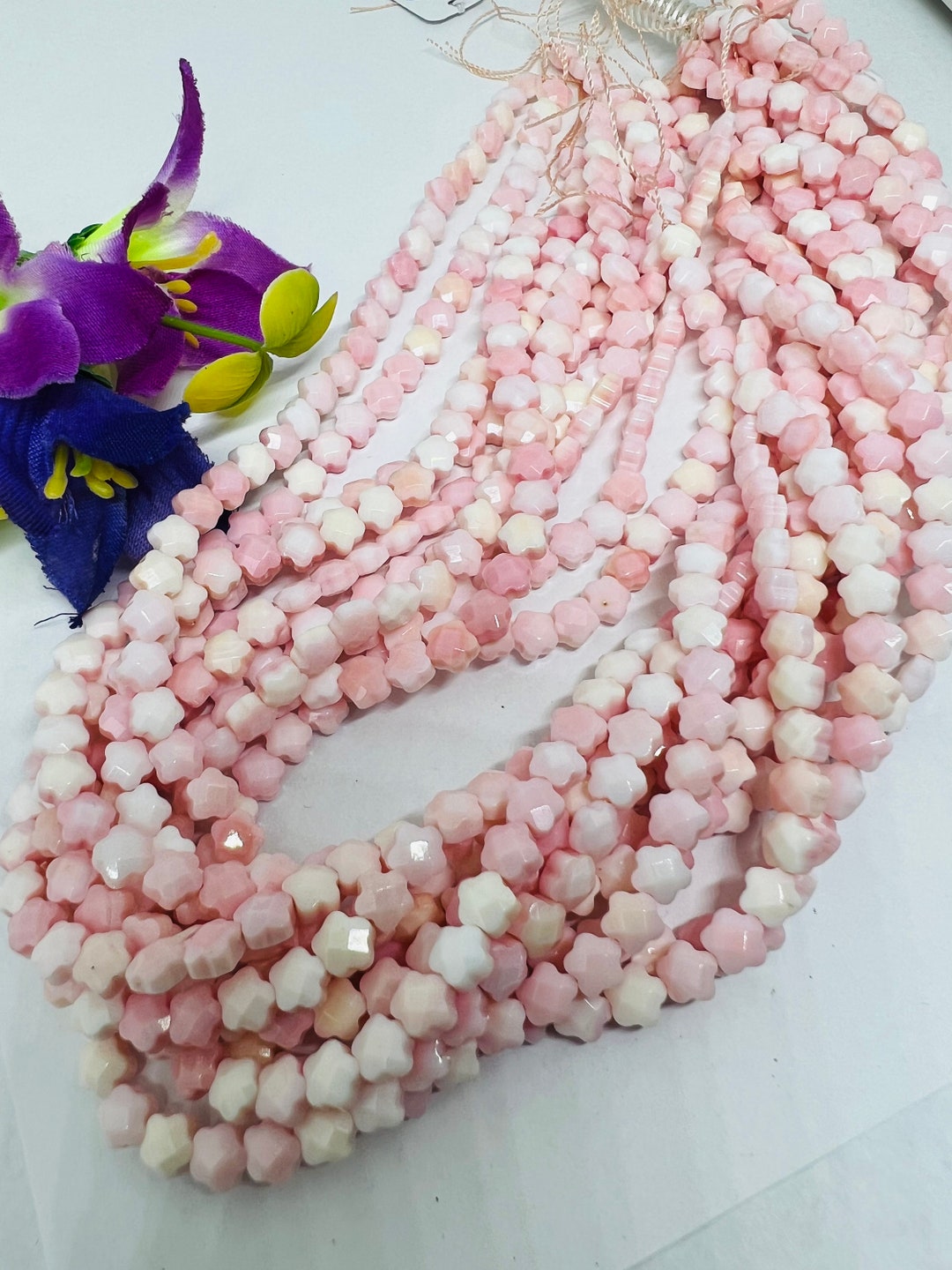 Queen Conch Shell Faceted Flower Beads • 6mm Size • Length 40 Cm • AAA ...