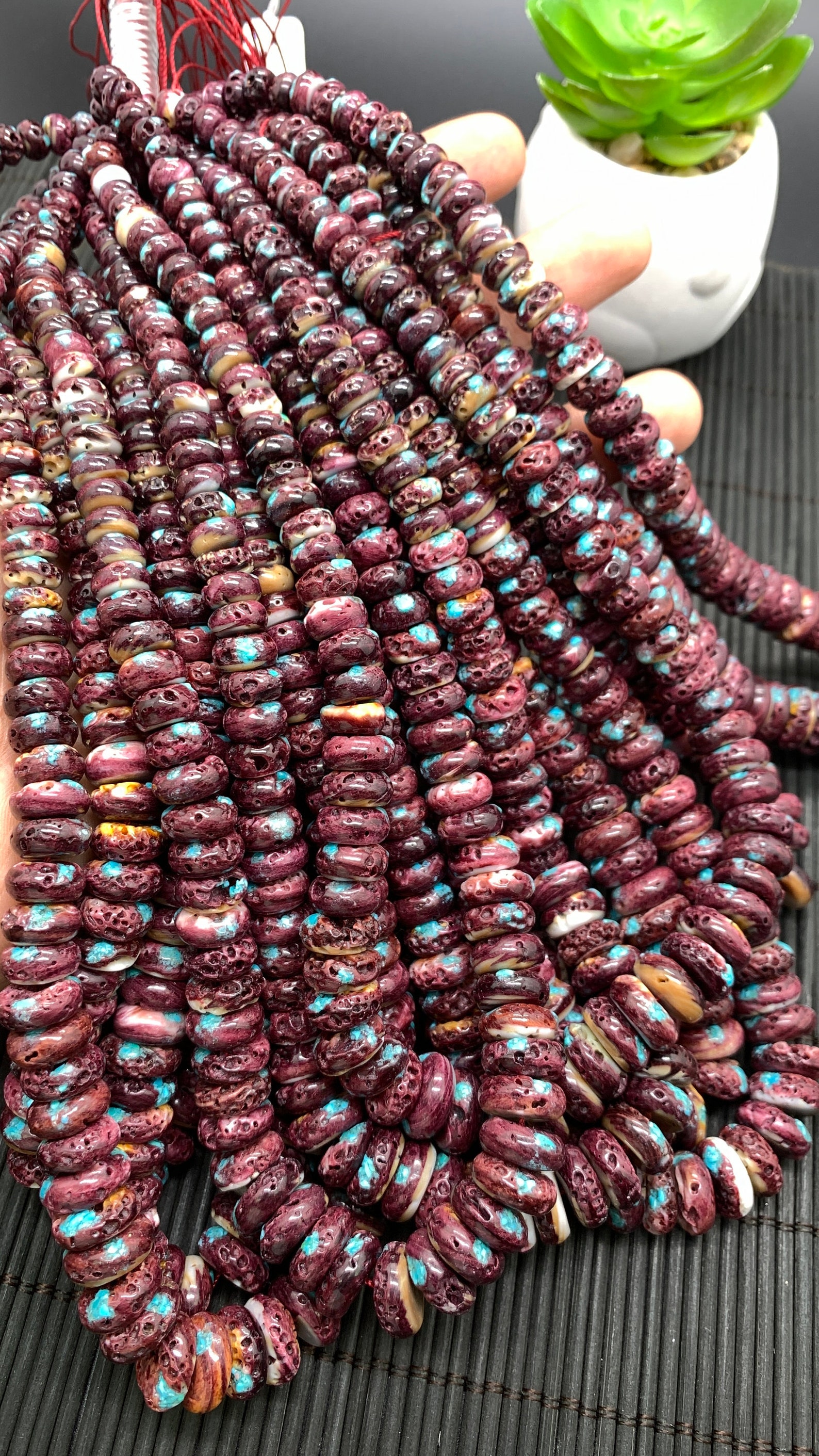 Purple Spiny Oyster Shell Roundel Beads • 6-12 Mm Size • 40 Cm Length ...