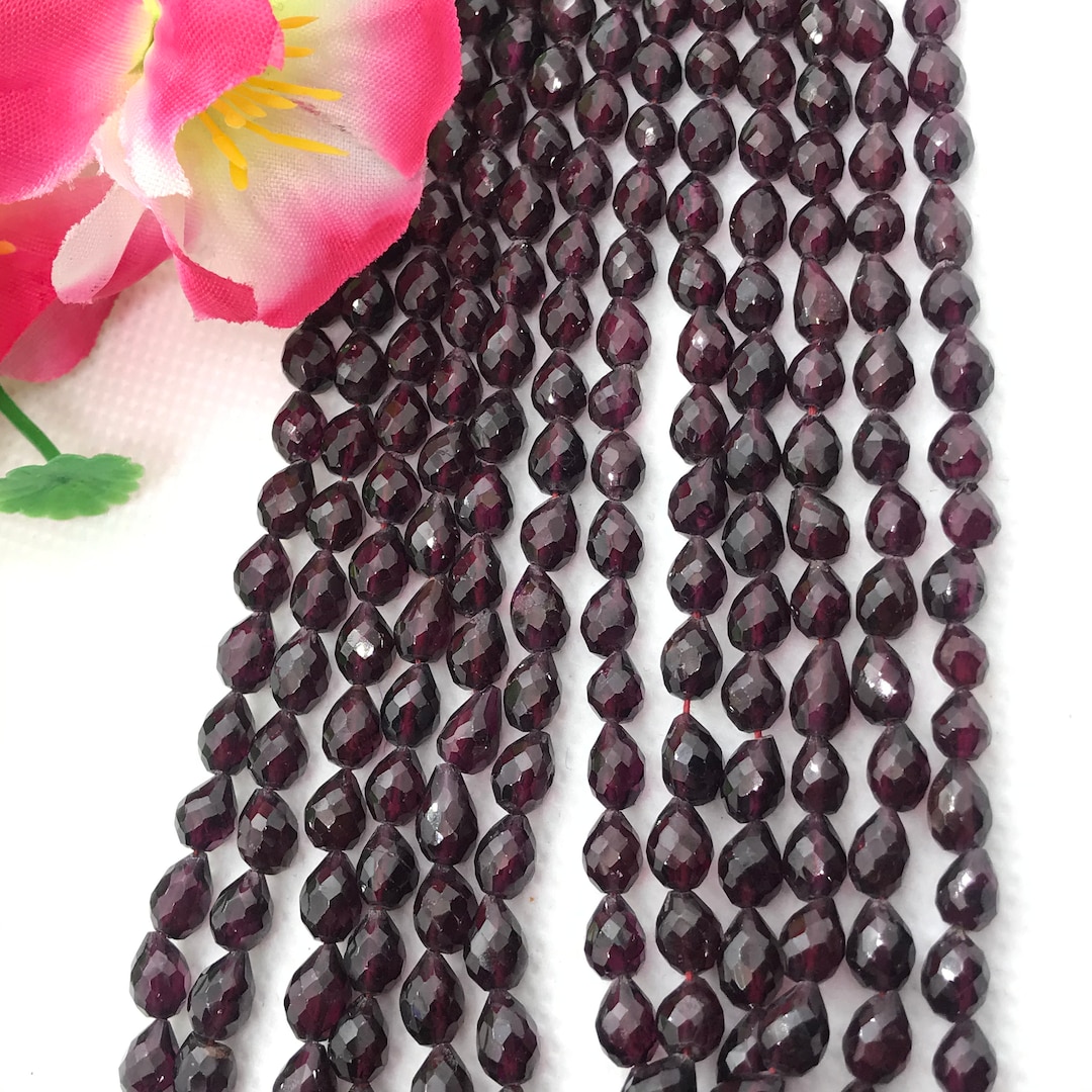 Garnet Faceted Drop 4X6 MM , Length 20 Inch , Natural Indian Red Garnet ...