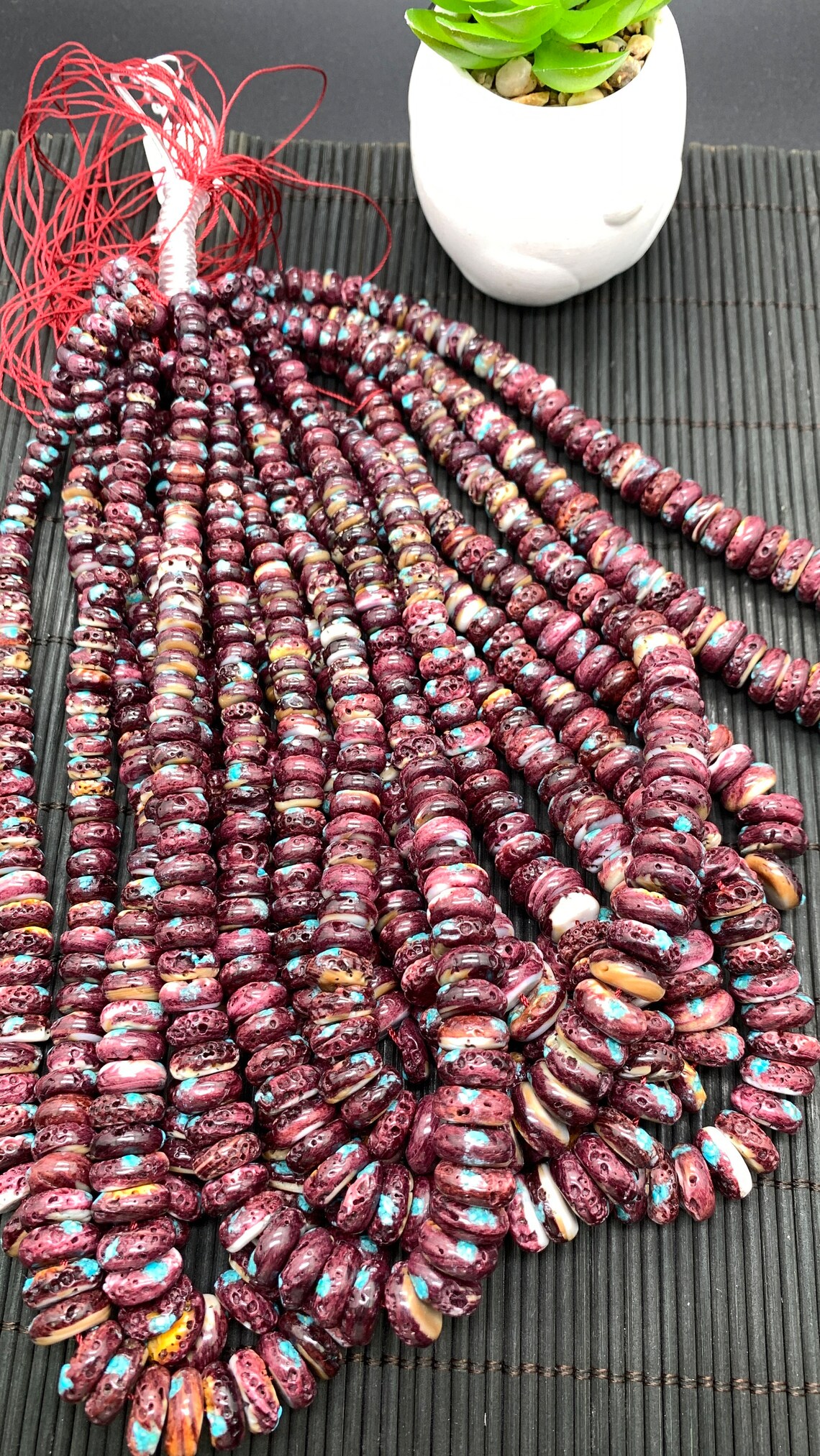 Purple Spiny Oyster Shell Roundel Beads • 6-12 Mm Size • 40 Cm Length ...