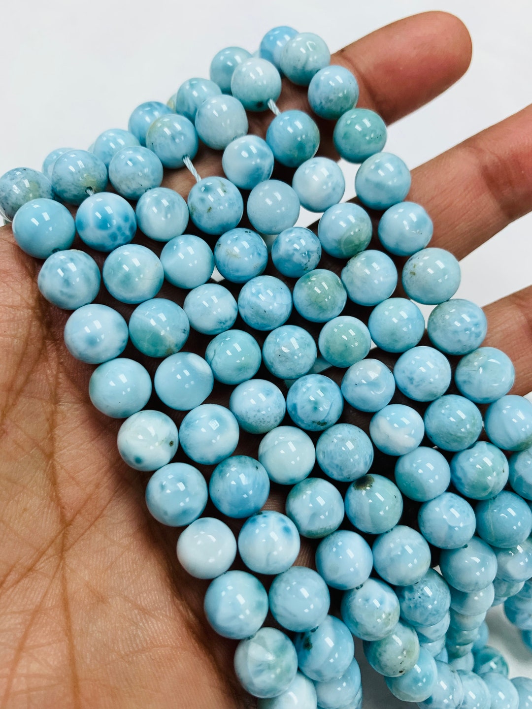 Larimar Round Beads • 10 Mm Size • 4A Quality • Blue Color • Natural ...