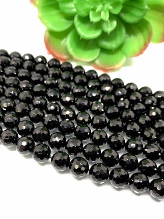 Black Spinel 8mm Black Spinel Round Faceted Beads Black | Etsy