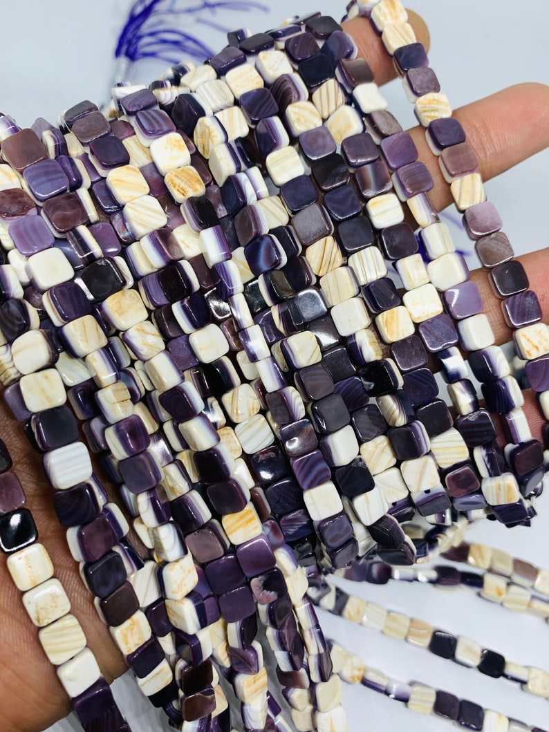 Wampum Quahog Shell Square Beads • 6 Mm Size • 40 Cm Length • AAA ...