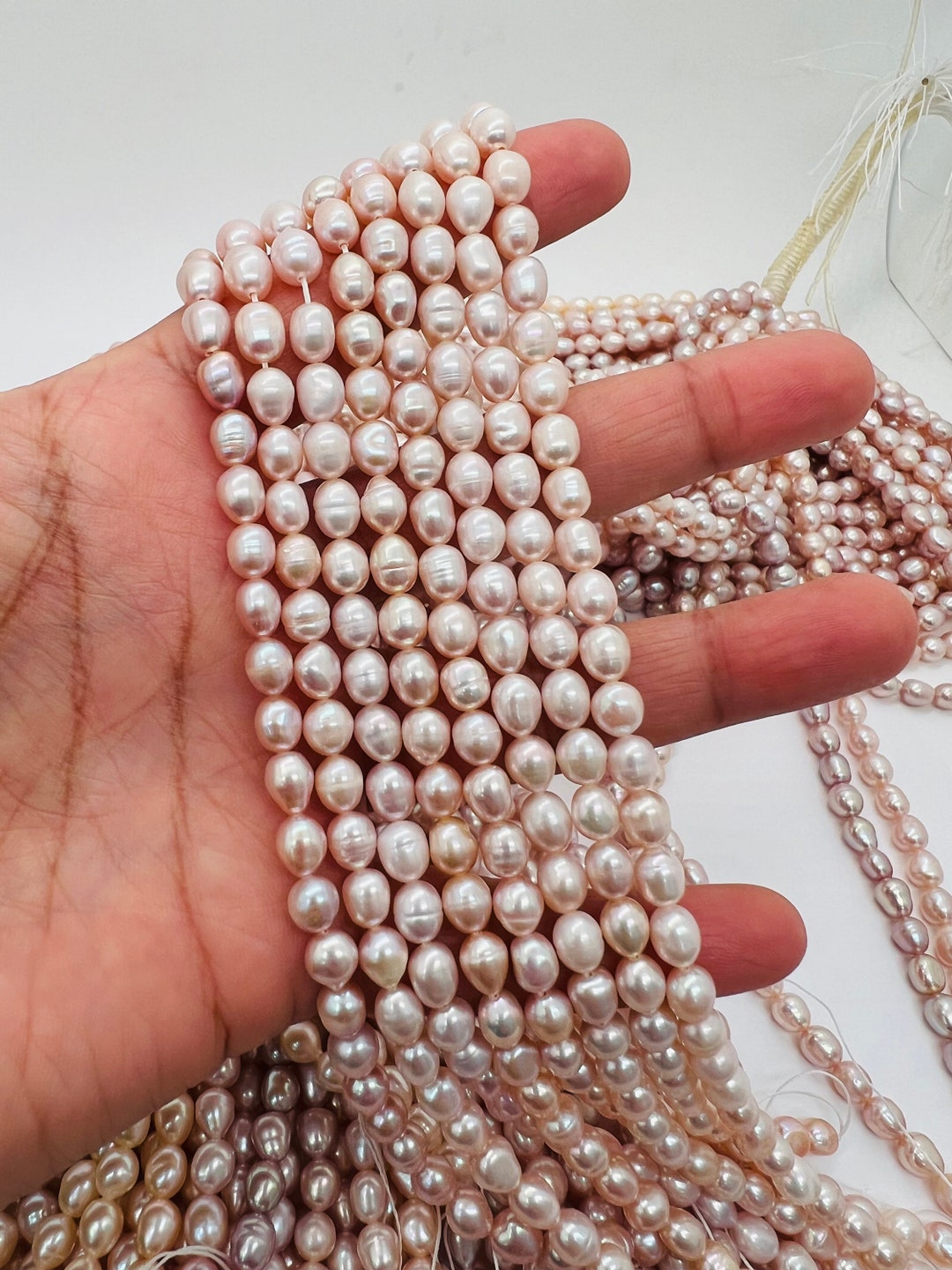 Pearl Rice Beads , 5x7mm Size, 16 Inch Strand , Freshwater Cultured ...