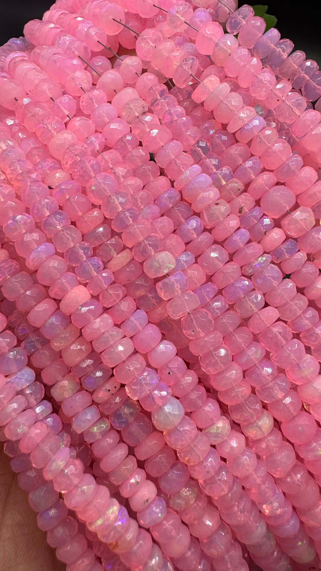 Baby Pink Opal Faceted Roundel Beads - 16 Inch Strand- AAA Quality ...