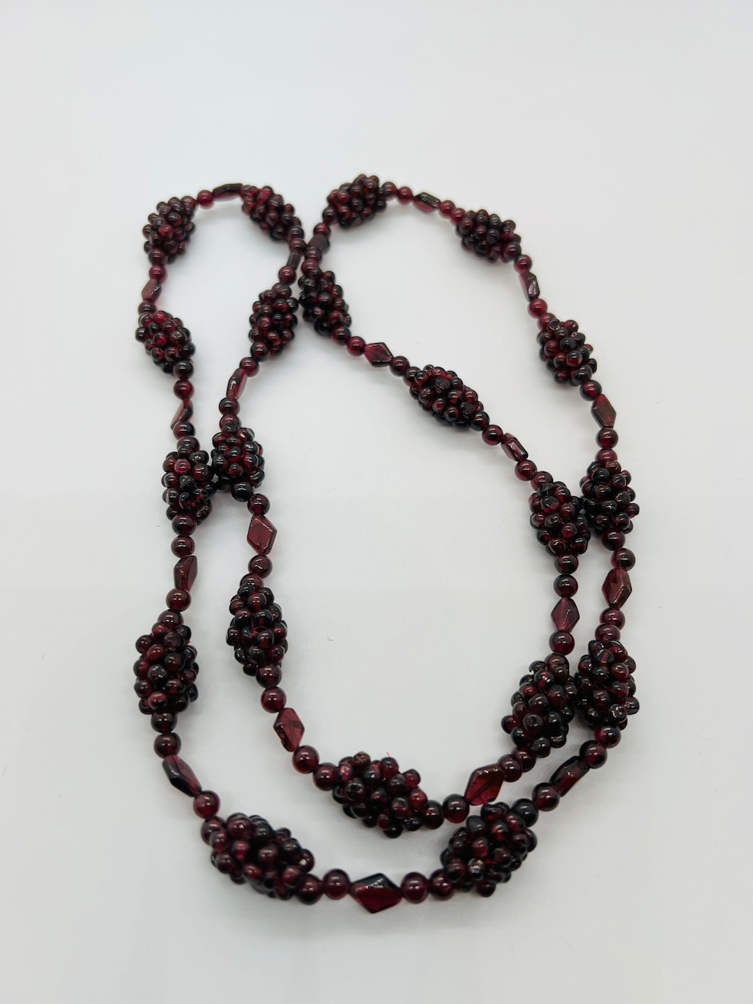 Garnet Hand Made Necklace With Big Ball and Round Beads. Garnet Fancy ...