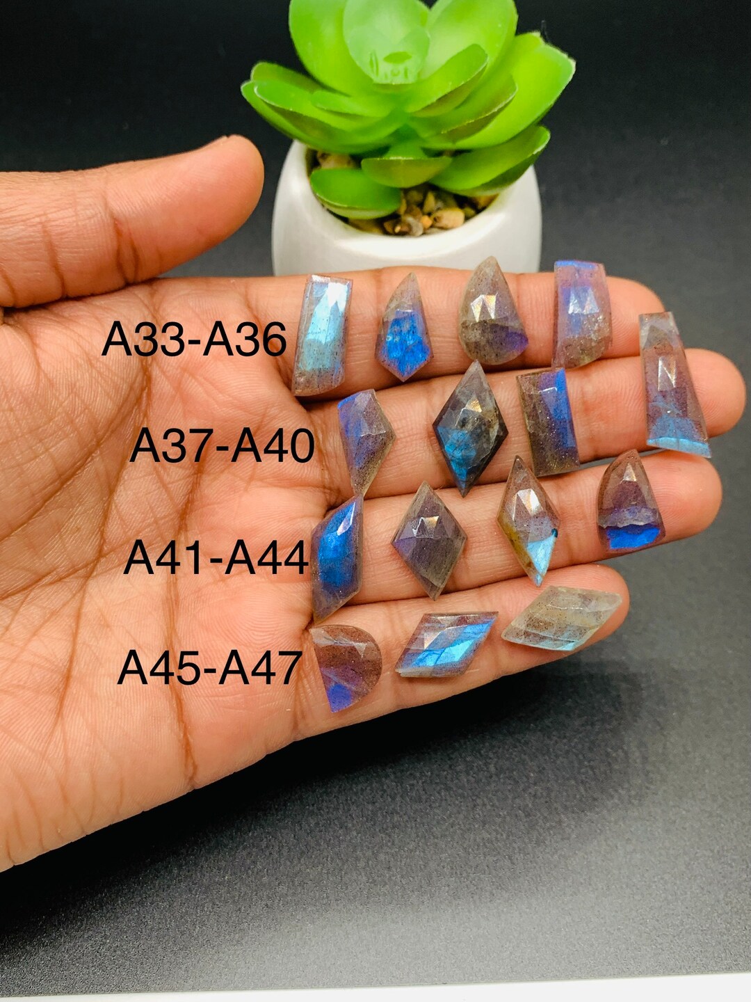 Labradorite Rose Cut Fancy Shape - Code # A33- A47 • Labradorite ...