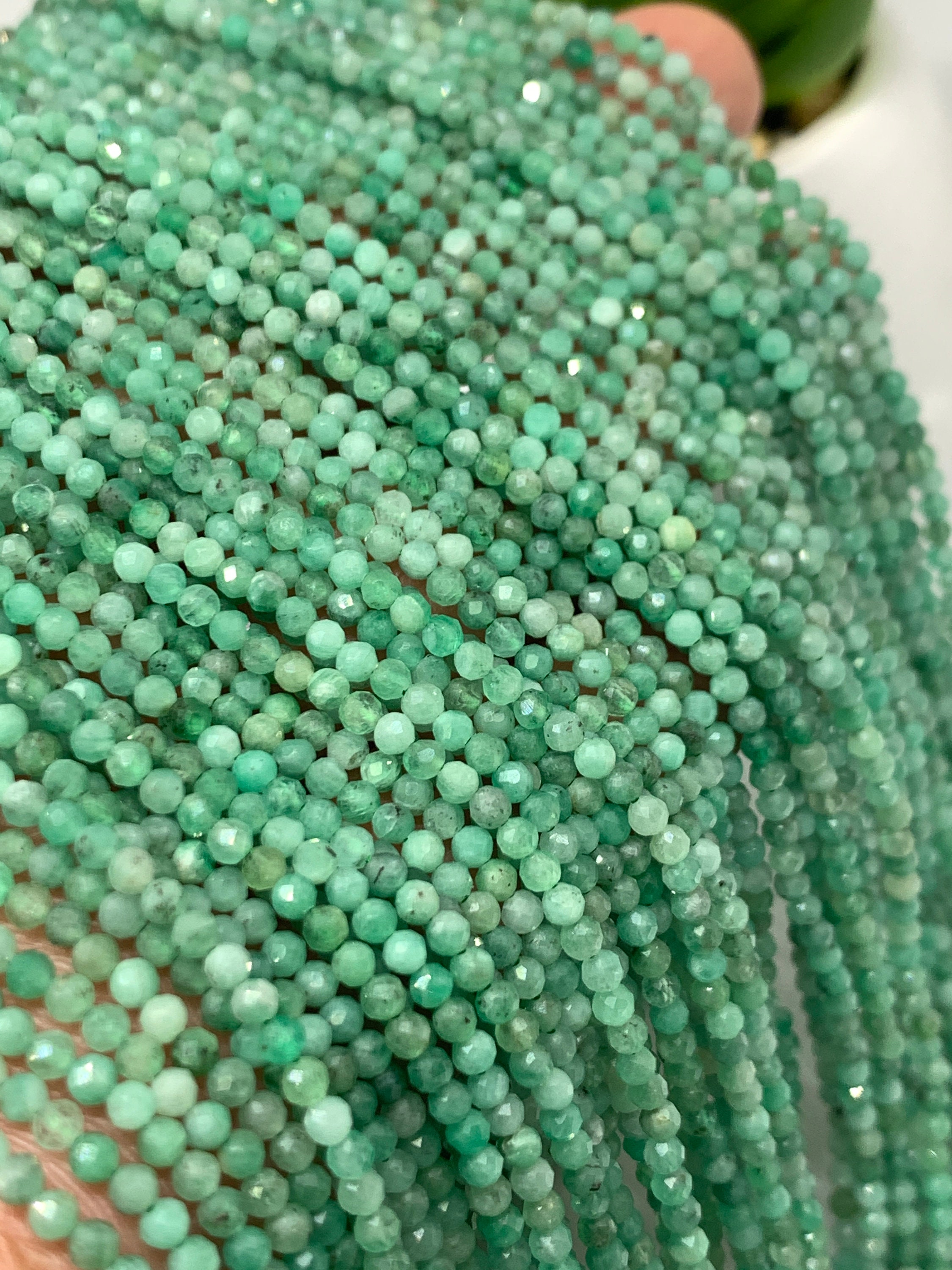 Natural Emerald Round Faceted 2mm Beads Length 40 Cm Natural | Etsy