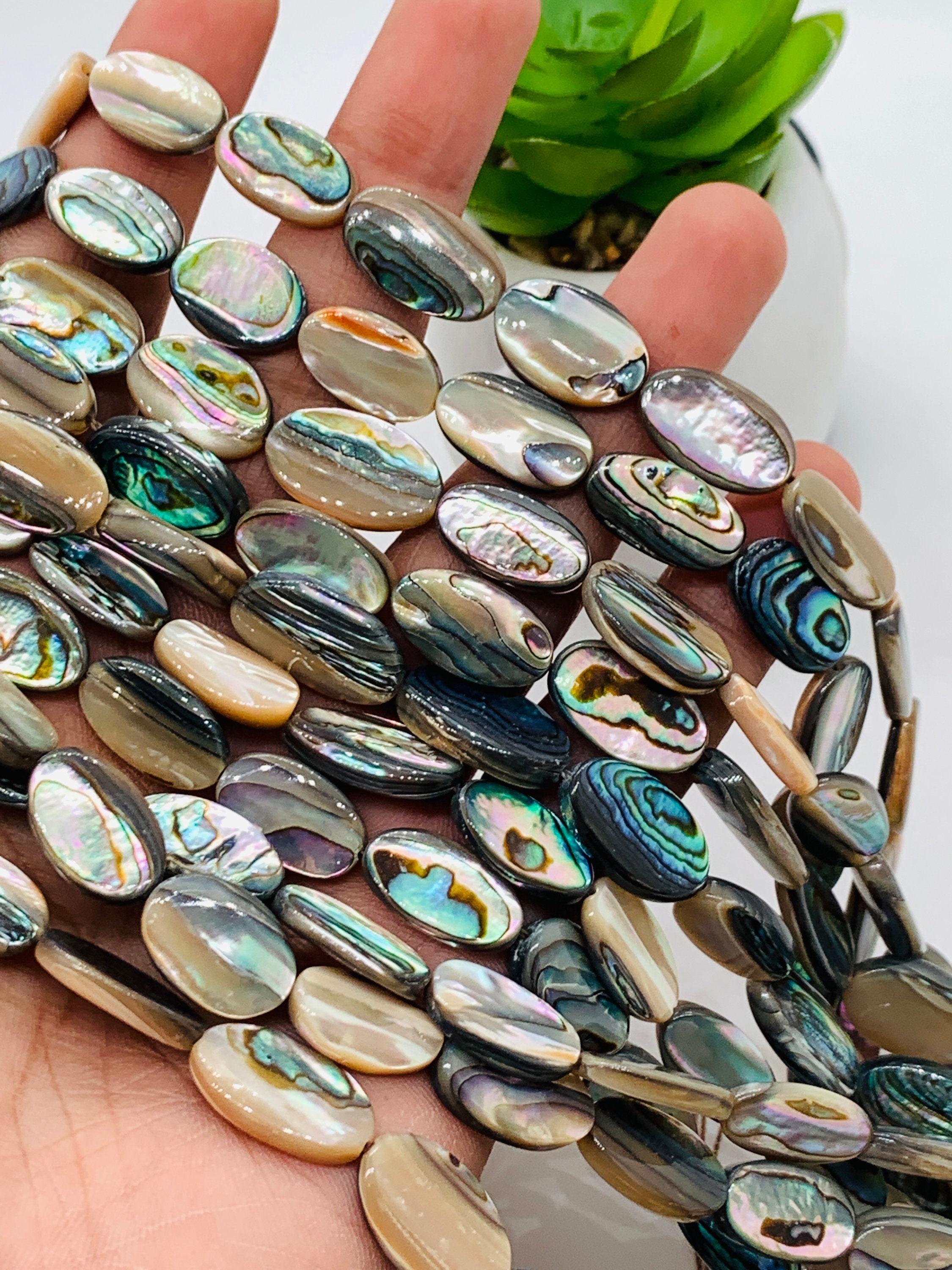 Abalone Shell Oval Beads • 8x16 Mm Size • 40 Cm Length • AAA Quality ...