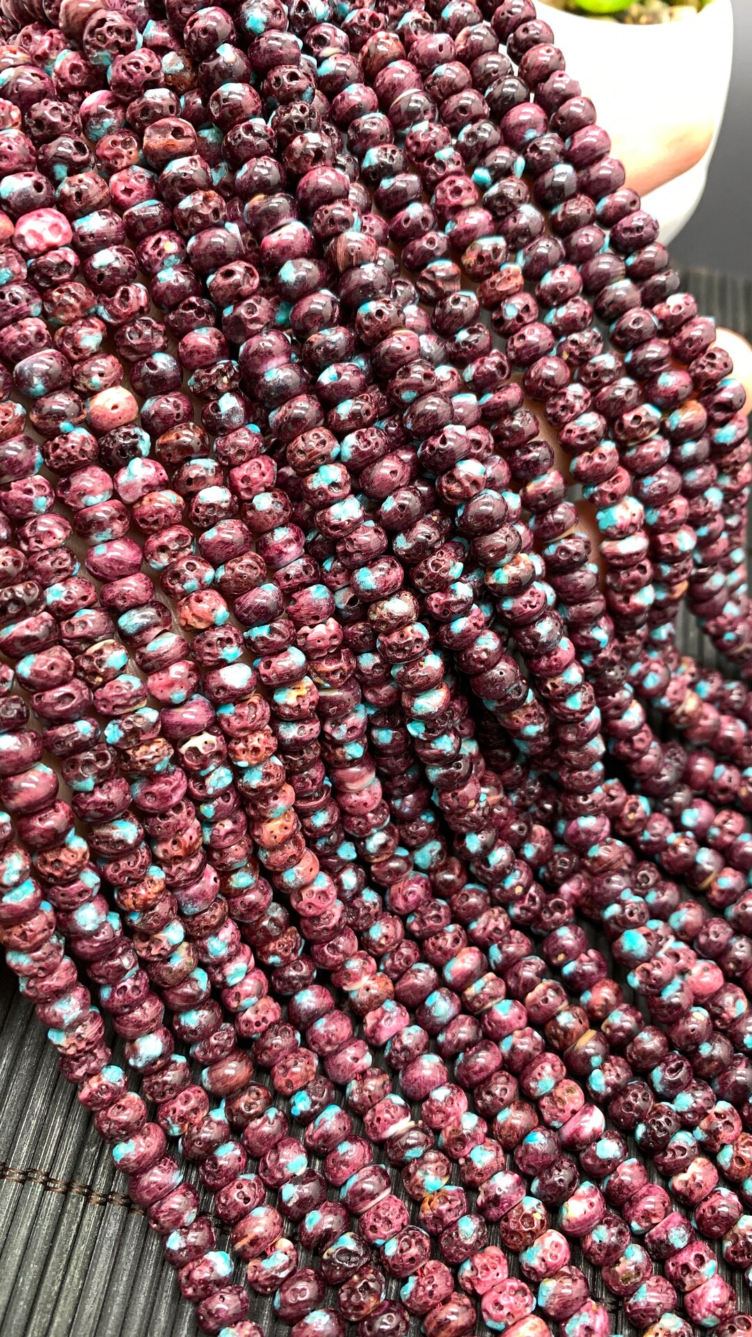 Purple Spiny Oyster Shell With Turquoise Rondelle Beads • 6/ 8 Mm Size ...