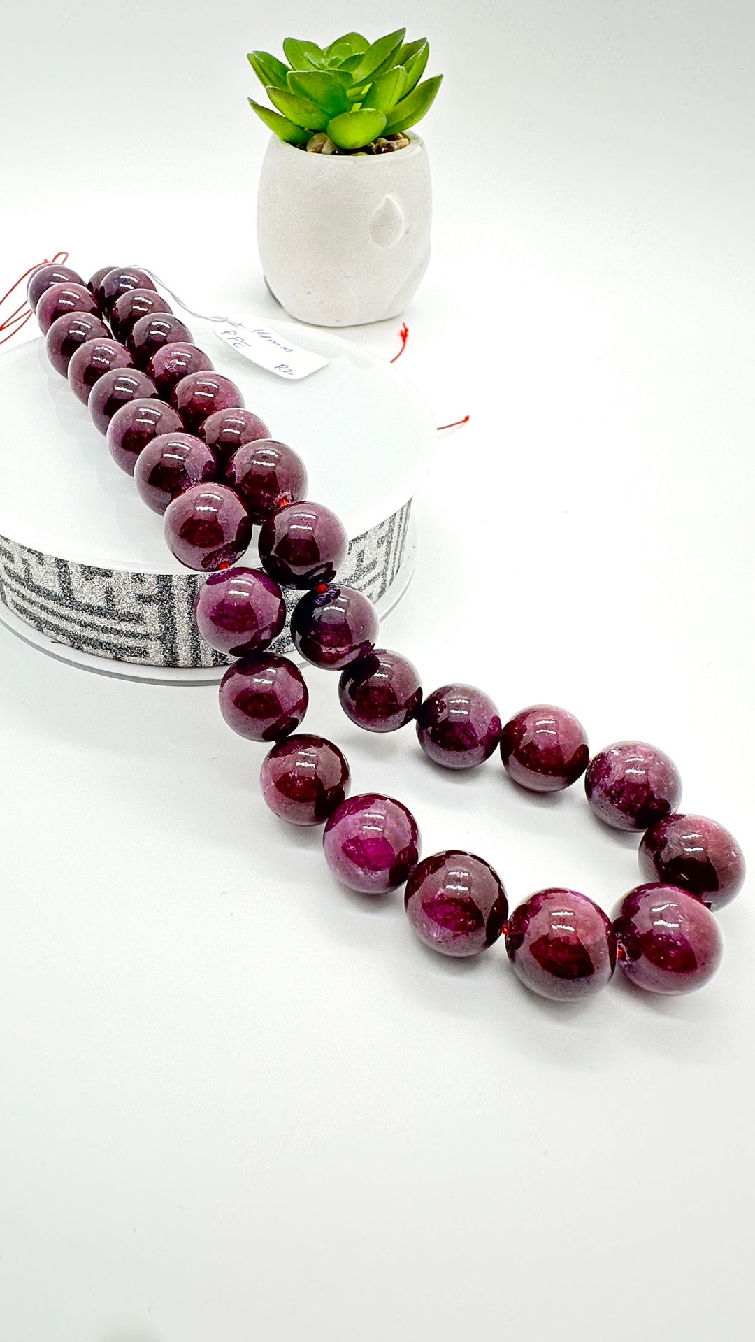 Natural Ruby Round Beads • 14mm Size • Code #R2 • 40 Cm Length • 100% ...