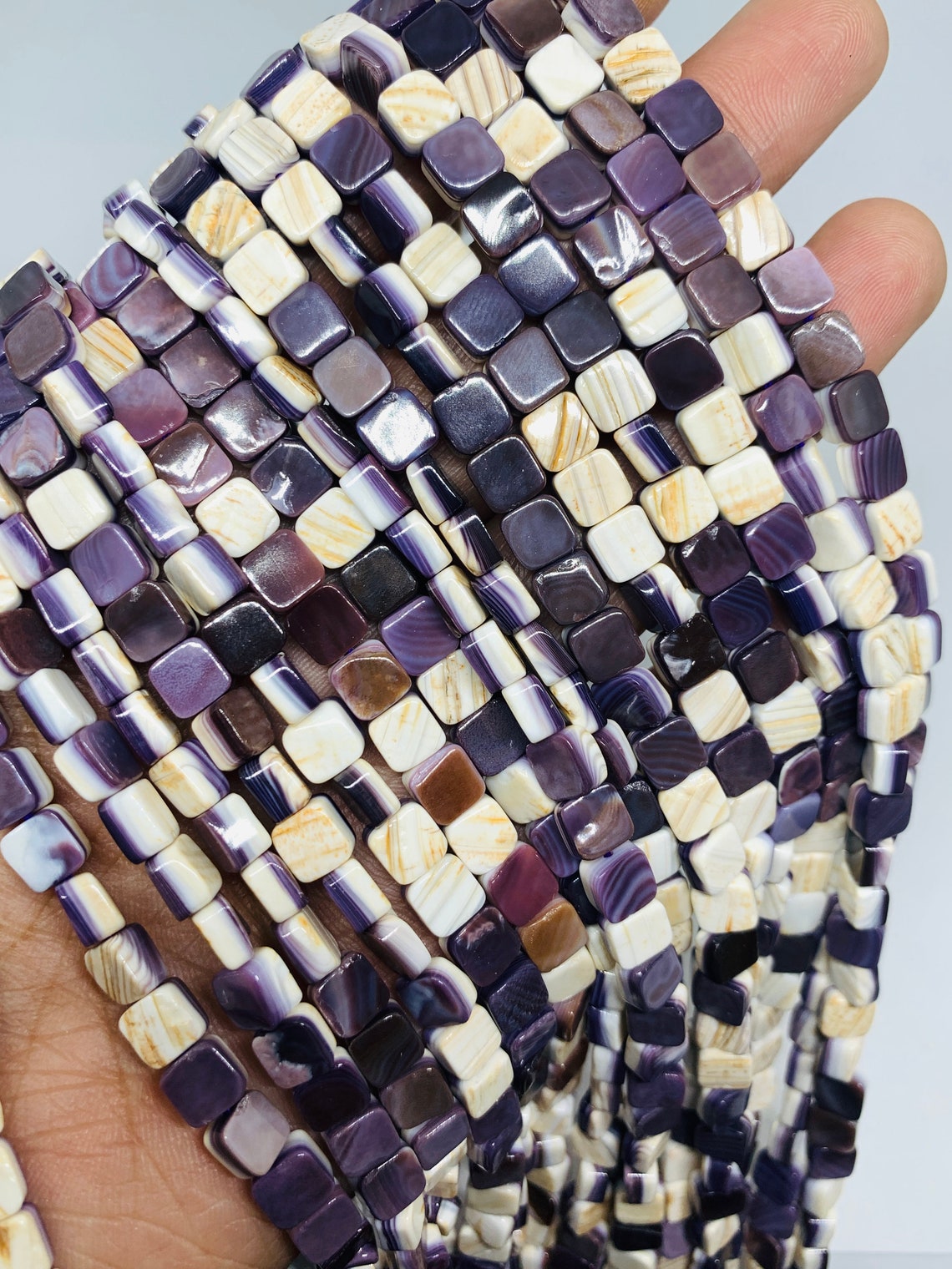 Wampum Quahog Shell Square Beads • 6 Mm Size • 40 Cm Length • AAA ...