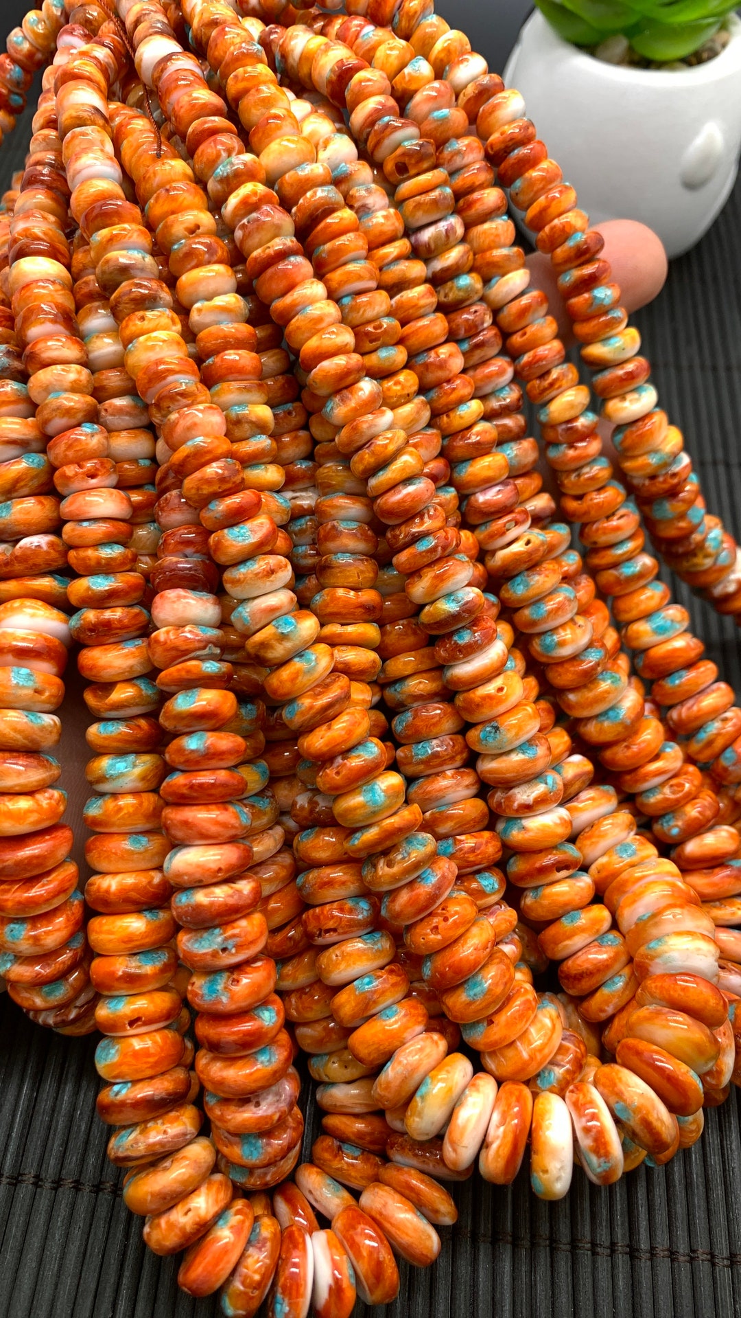 Spiny Shell Oyster With Turquoise Rondelle Beads • 6-12 Mm Size • 40 Cm ...