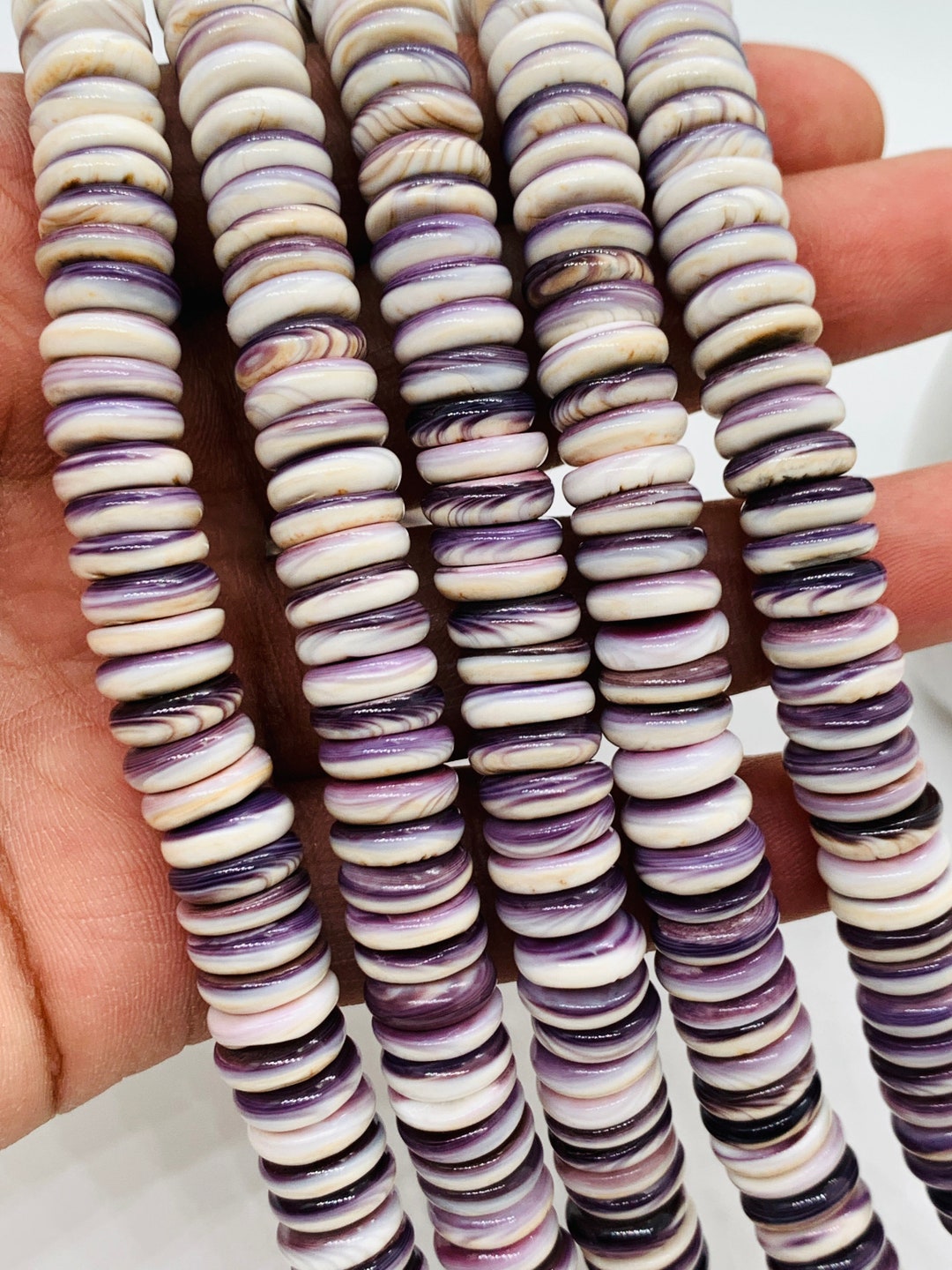 Wampum Quahog Shell Roundel Beads • 10 Mm Size • 40 Cm Length • AAA ...