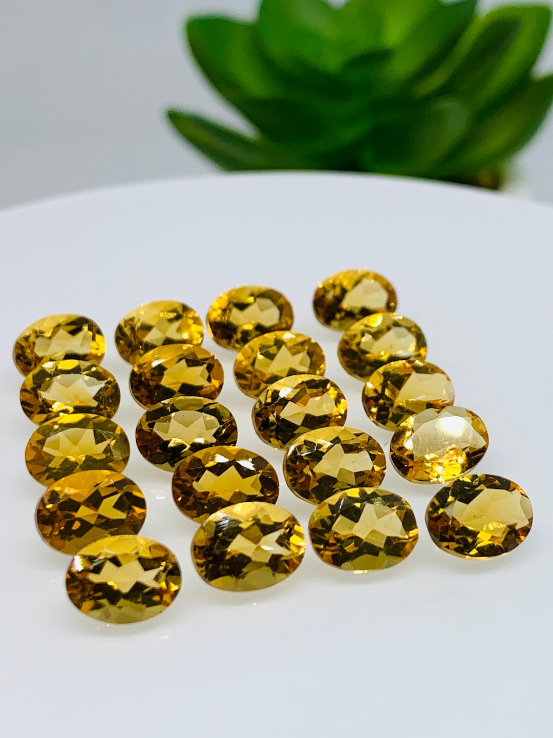 Citrine Faceted Oval Cabochon 6x8 Mm Size • Pack of 2 Pc • Medium Color ...