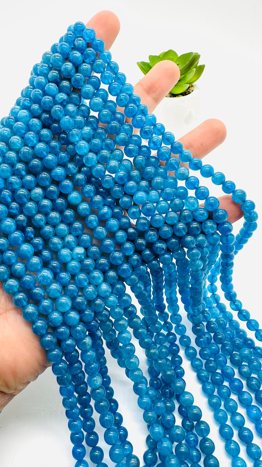 Neon Apatite Round Beads • 6 Mm Size• AAAA Quality • 40cm Length ...