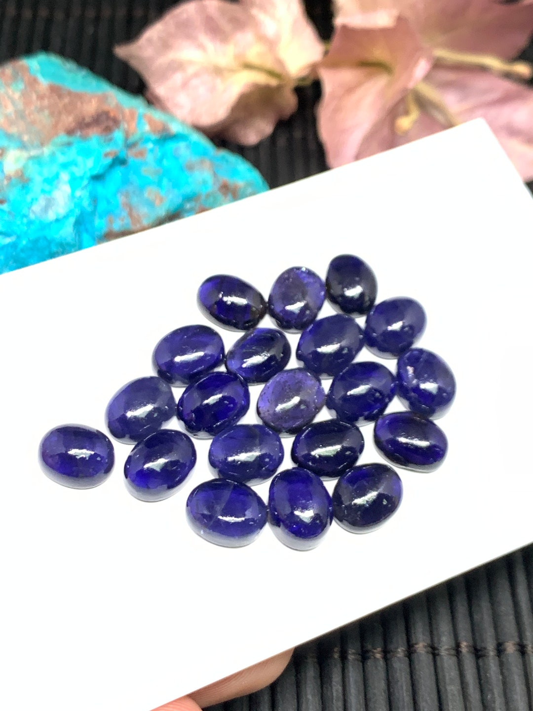 4 Pcs Iolite Oval Cabochon 7x9 Mm Size Code #i10 Very Dark Blue Color ...