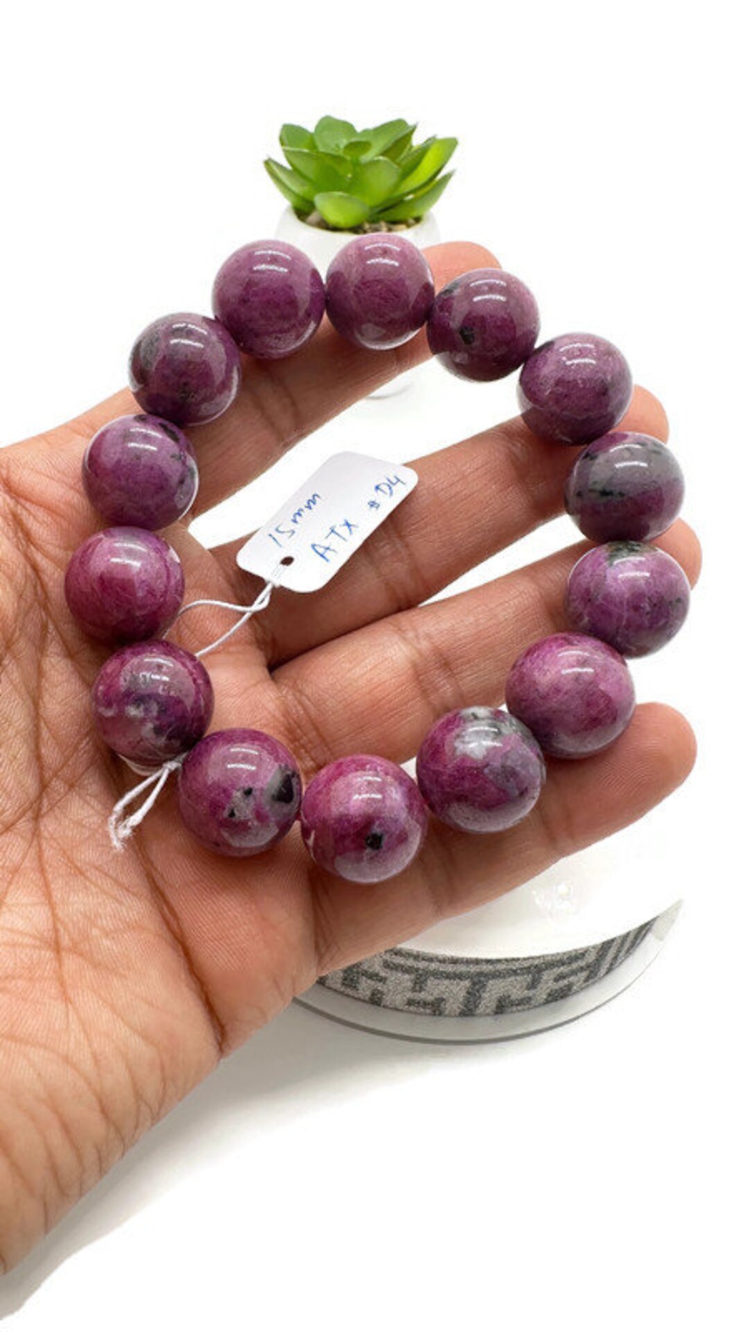 Ruby Bracelet • 15 Mm Size • Code D4 • 7.5 Inch Length • AAA Quality ...