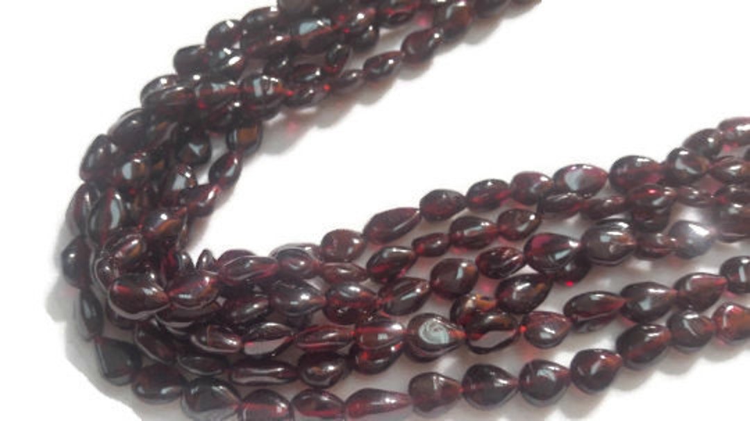 Garnet Buff Pear Shape Straight Drill , Length 14" Size of Garnet 7X9MM - Etsy