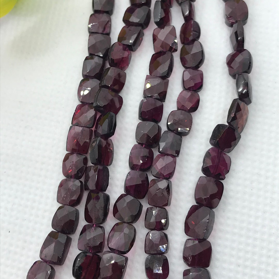Garnet Faceted Square 6MM , Length 8 Inch , Natural Indian Red Garnet ...