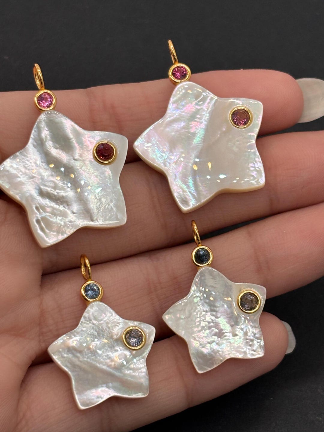 White Mop Shell Star Charm With 925 Silver and Gold Plating, White Mop ...