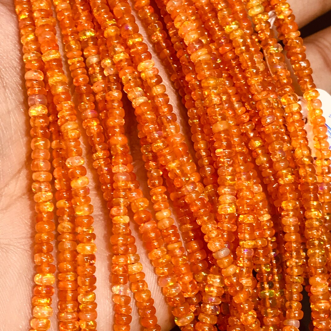 Ethiopian Opal Roundel, Size 3MM, Heated Opal Roundel Beads, Orange ...