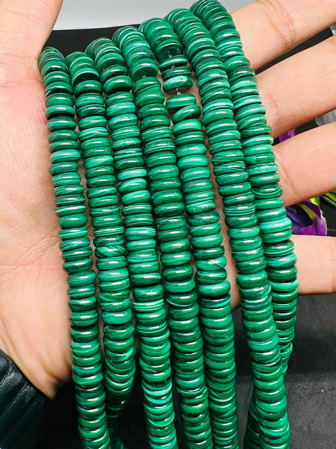 8MM Malachite Roundel Beads , Length of Strand 16 Inch - Top Quality ...