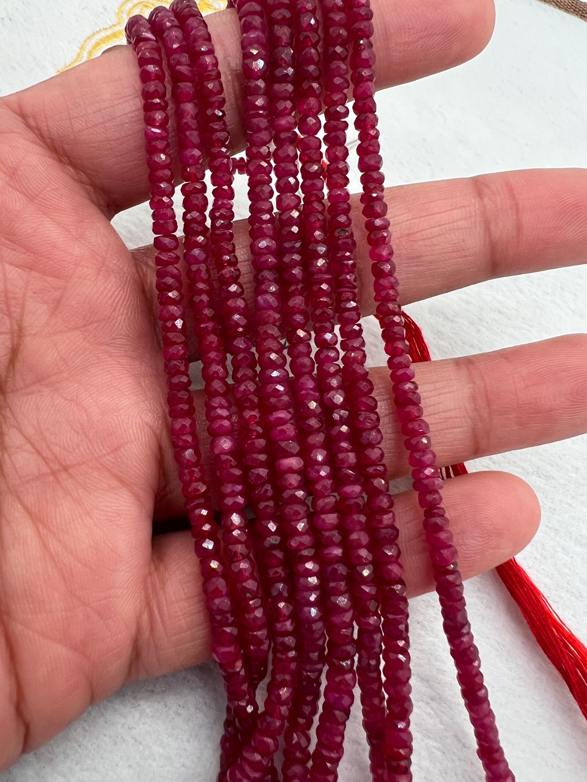 Ruby Faceted 3.5MM Roundel Beads - AAA Quality Beads - Length 16 Inch ...
