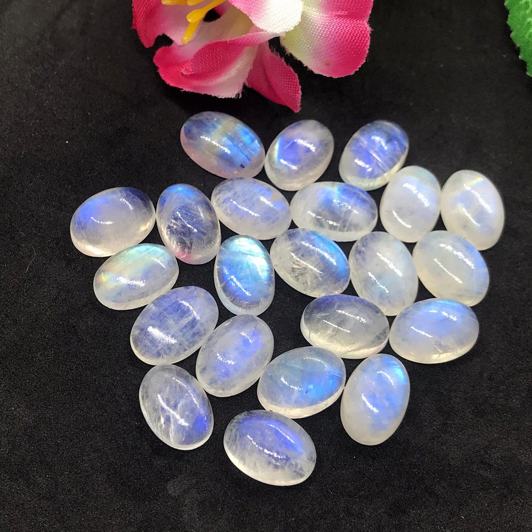 Moonstone 9X11 MM Rainbow Moonstone Oval Cabs , Pack of 4 Pcs. Good ...