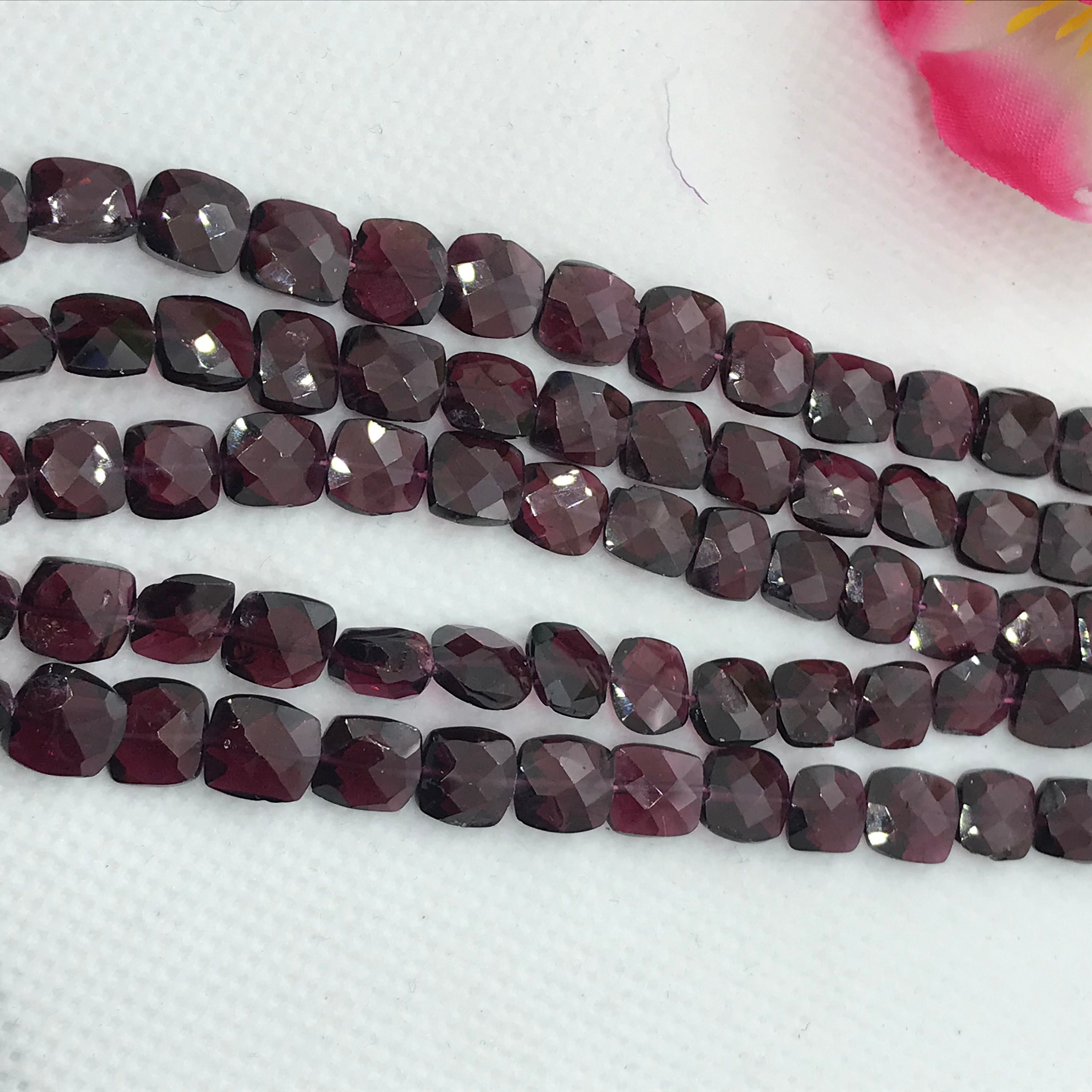 Garnet Faceted Square 6MM , Length 8 Inch , Natural Indian Red Garnet ...