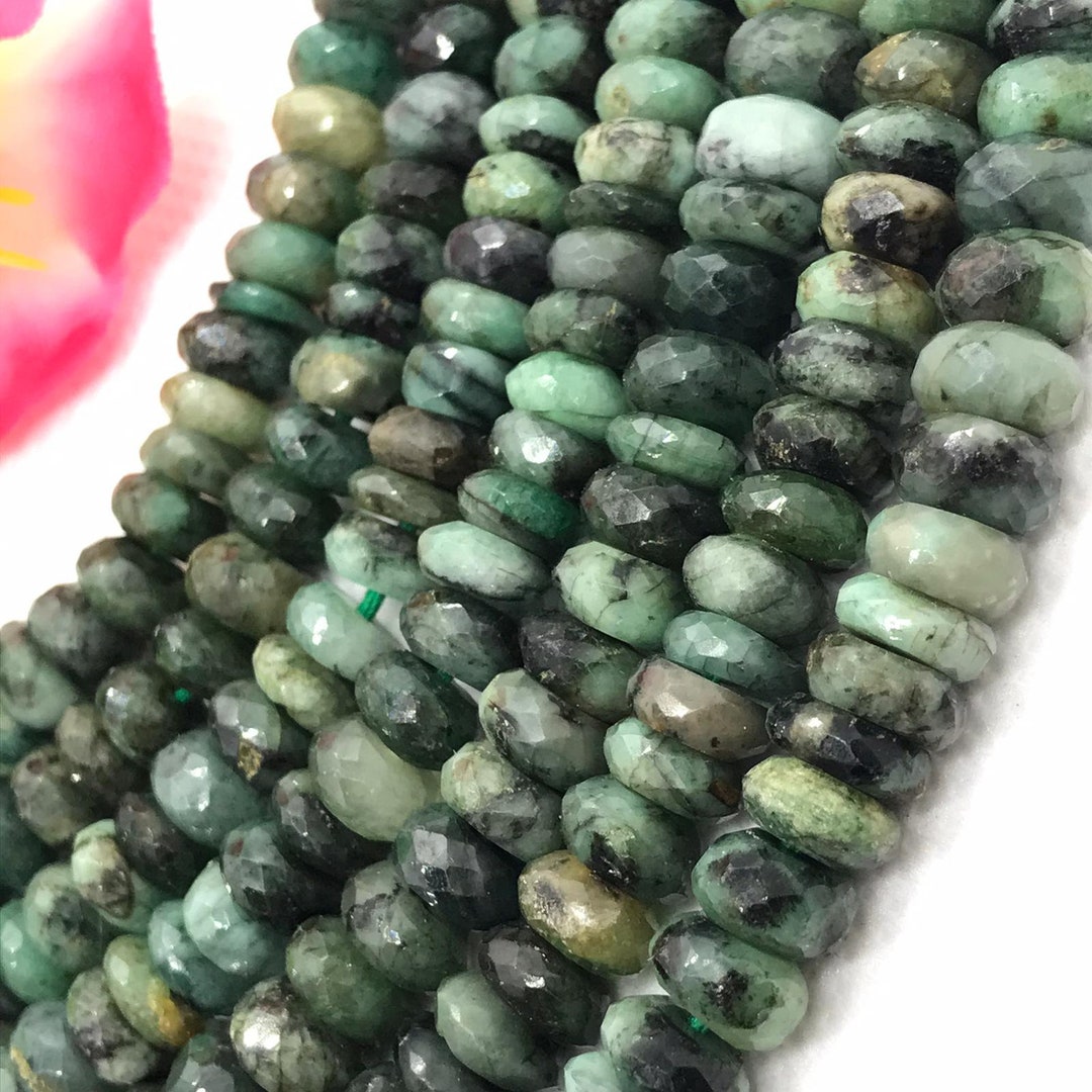 Emerald 8MM Faceted Roundel , Natural Emerald, Length 14 Inch , Big ...