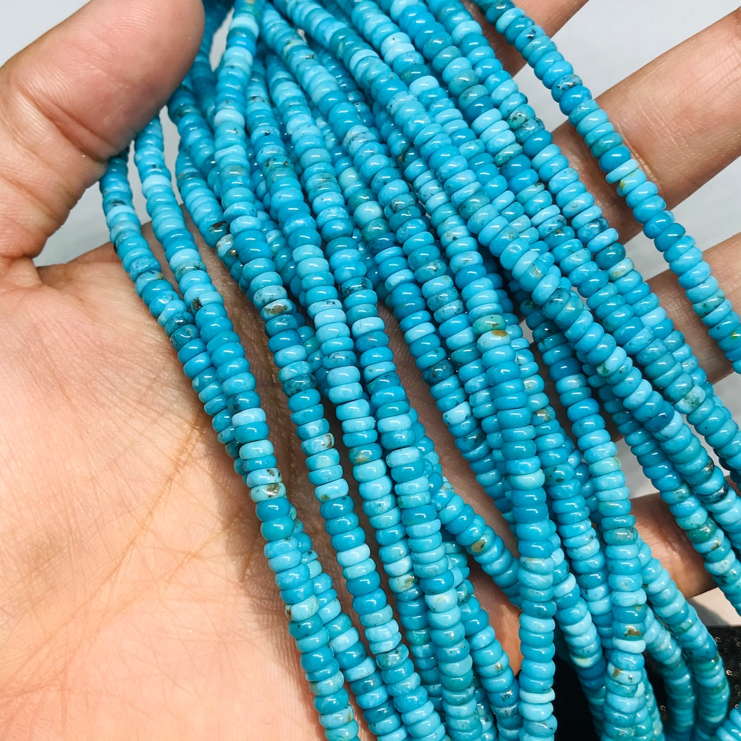 Natural Turquoise Roundel Beads 4 Mm Size - Top Quality Genuine ...