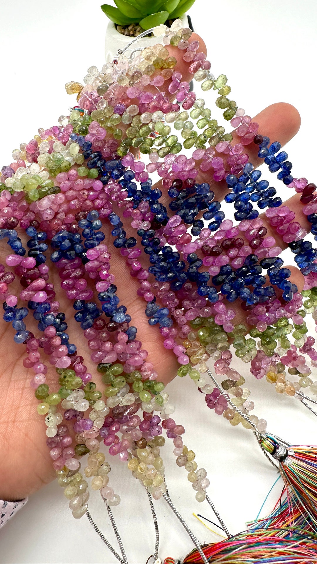 Sapphire Faceted Drop Beads 3X5 Mm Size - 6 Inch Length - AAA Quality ...