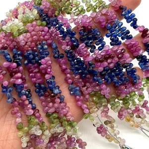 Sapphire Faceted Drop Beads 3X5 Mm Size - 6 Inch Length - AAA Quality ...