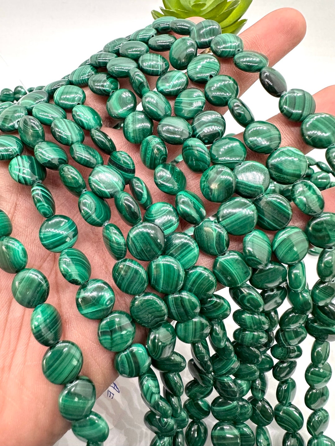 Malachite Coin Beads • 10 Mm Size • Length 40 Cm - AAA Quality ...