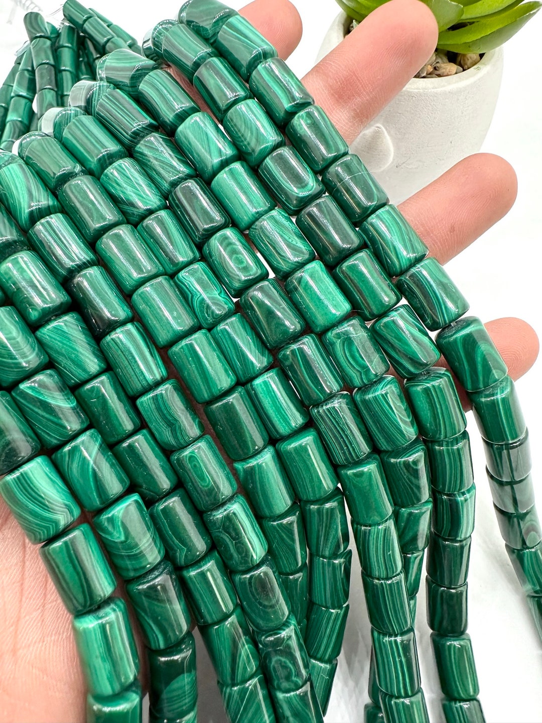 Malachite Tube Beads • 8X12 Mm Size • Length 40 Cm - AAA Quality ...