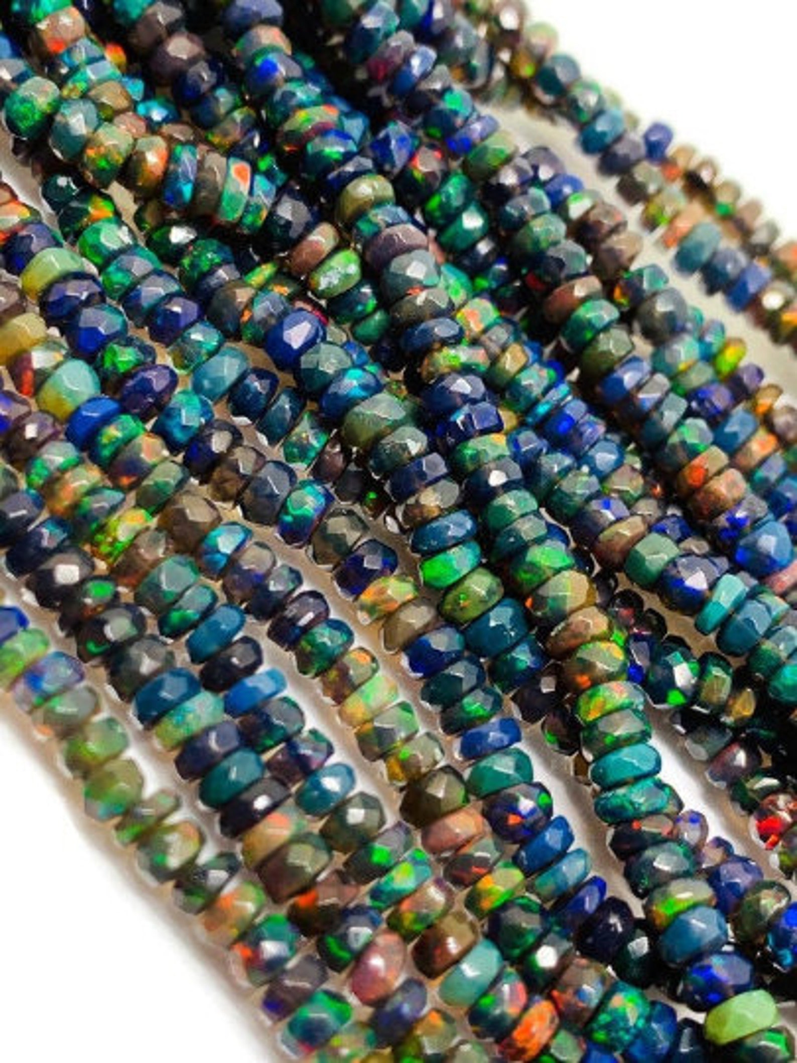 3-3.5MM Black Ethiopian Opal Faceted Roundel Beads , Length 16 Inch ...