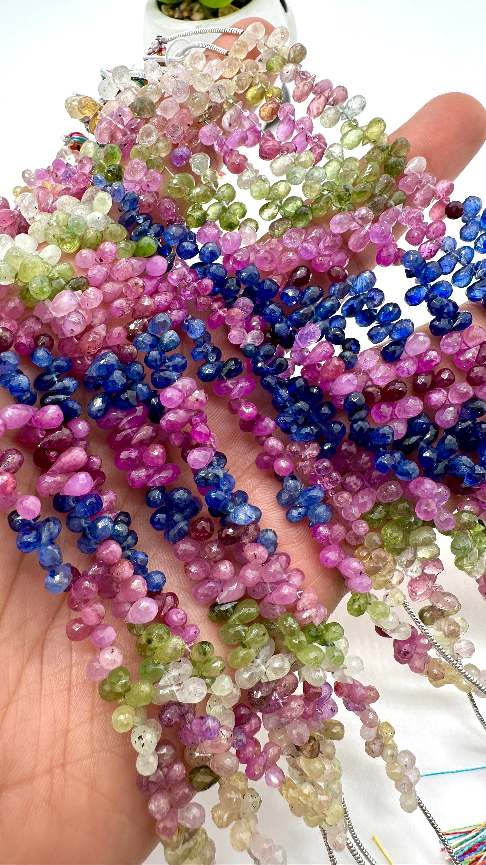 Sapphire Faceted Drop Beads 3X5 Mm Size - 6 Inch Length - AAA Quality ...