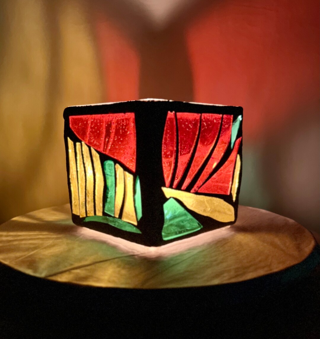 Stained Glass Candleholder,"morning Sunset",candle, 4X4' Square,orange ...