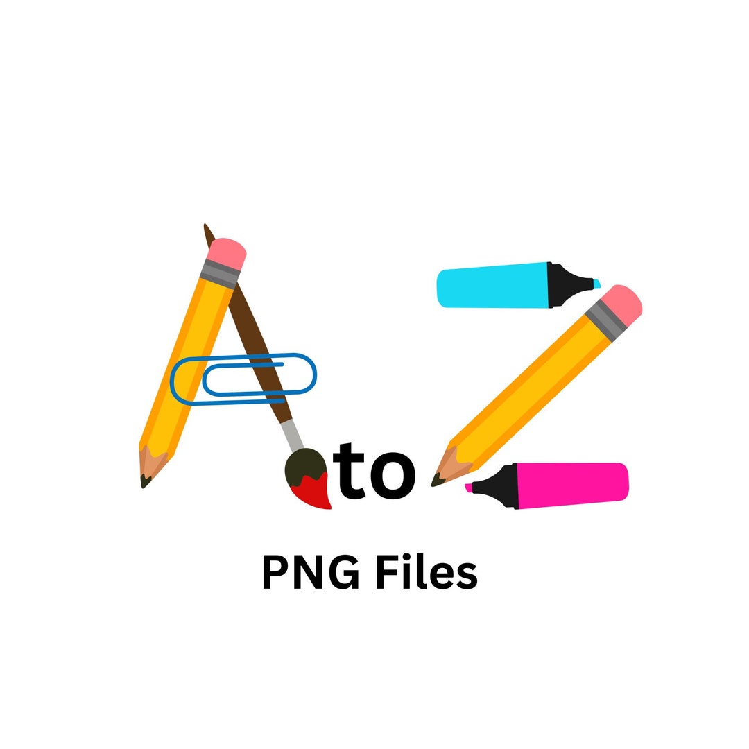 School Supplies Alphabet Letters Clip Art Set - Digital Download PNG ...