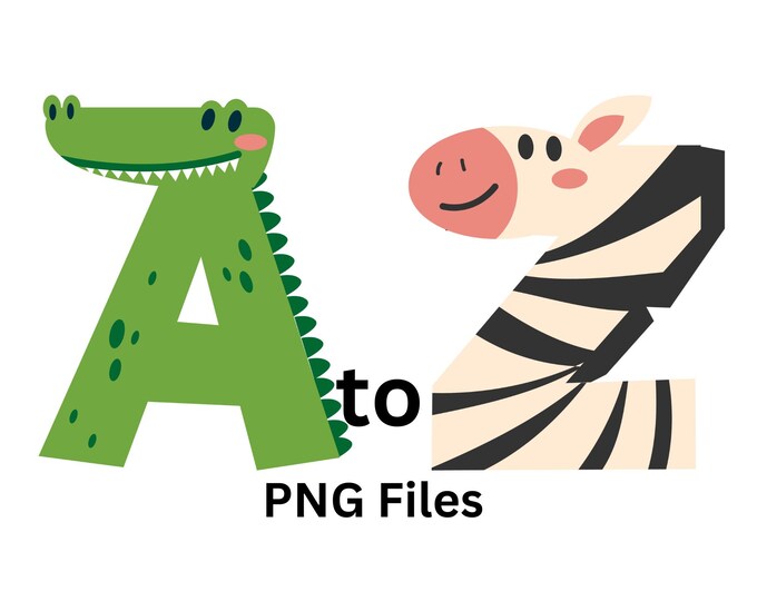 Cute Animal Alphabet Letters Clip Art Set, PNG Files Digital Download ...
