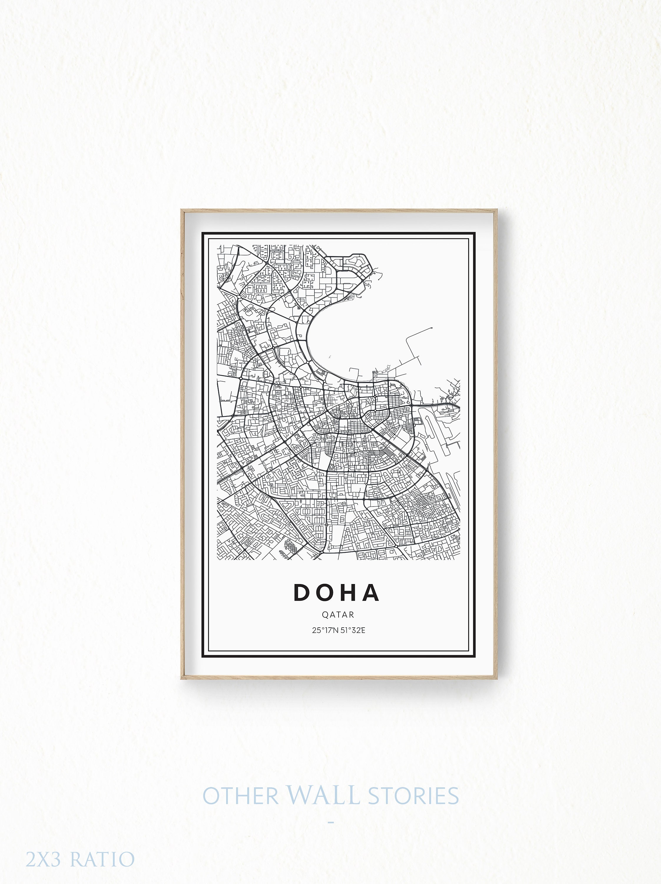 Prints Art And Collectibles Digital Prints Doha Map Doha Print Doha Poster Modern Map Print Doha
