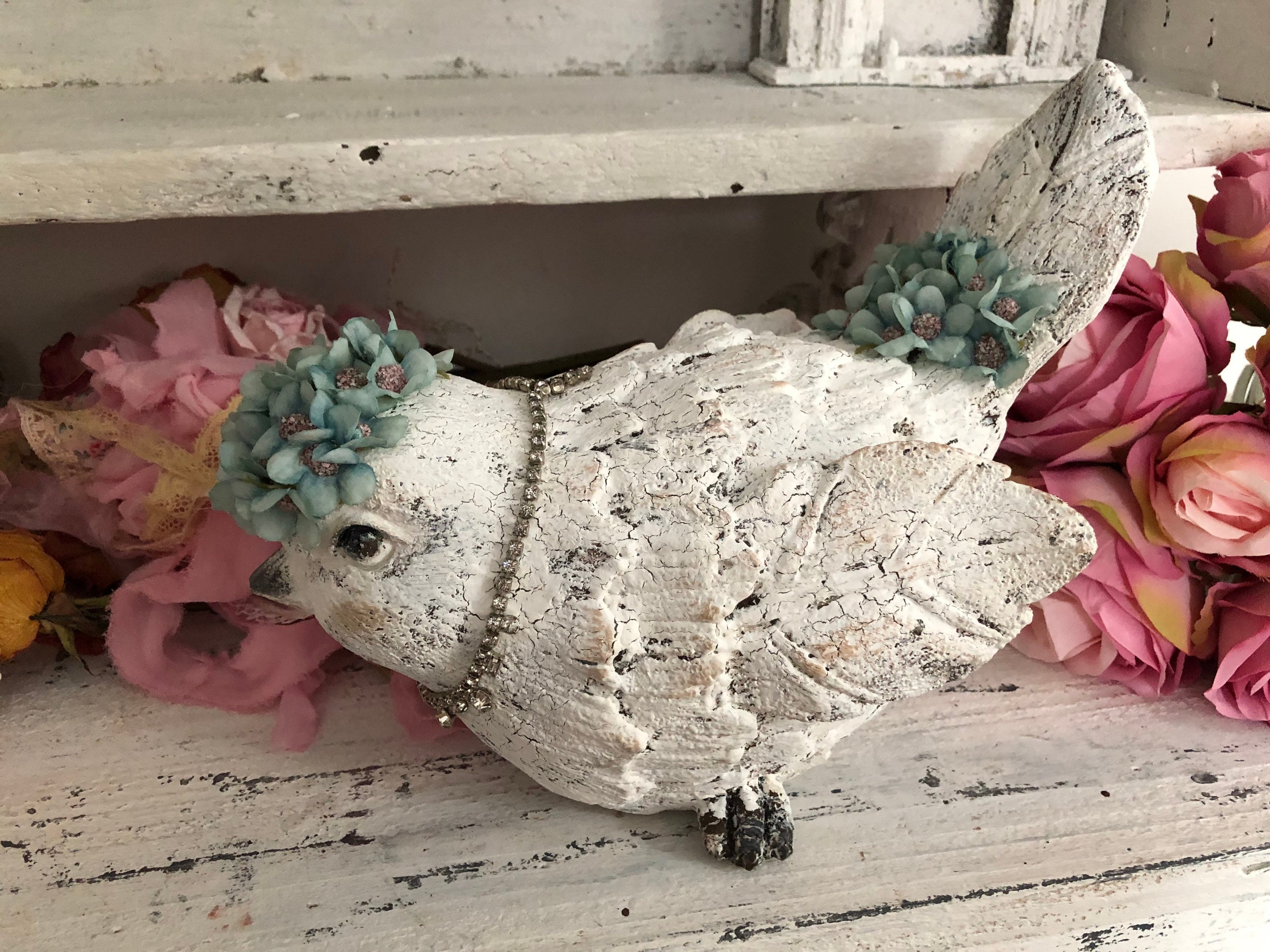 Large Bird Statue With Blue Flowers/vintage Rhinestone - Etsy