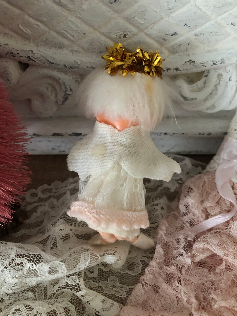 Vintage Pixie Angel Decor/ Gold Tinsel Halo/ Tulle Wings/ Shabby Chic ...