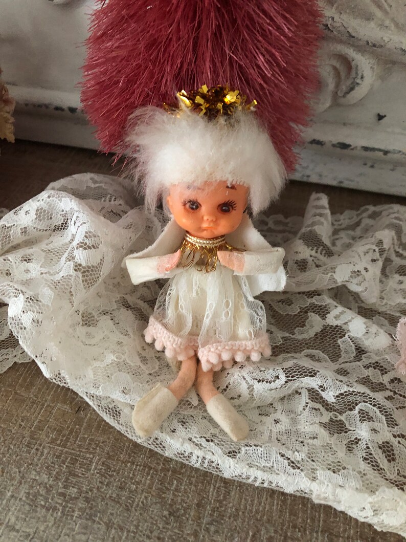 Vintage Pixie Angel Decor/ Gold Tinsel Halo/ Tulle Wings/ Shabby Chic ...